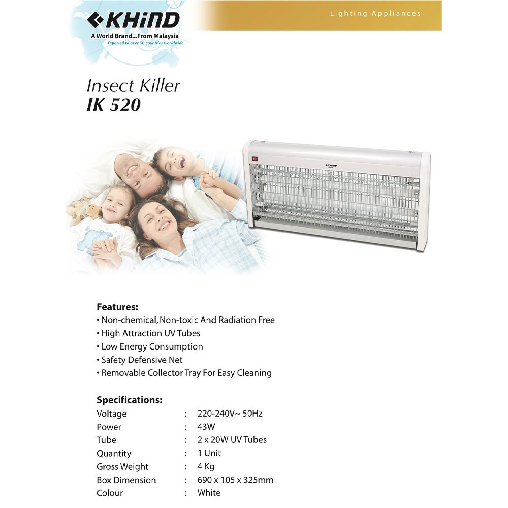 KHIND INSECT KILLER IK520 W64XD9XH32 CM 43W WHITE