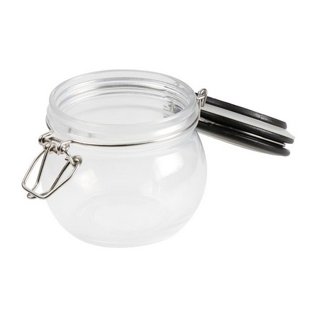 ROUND GLASS CANISTER WITH SPRING LID S BLACK