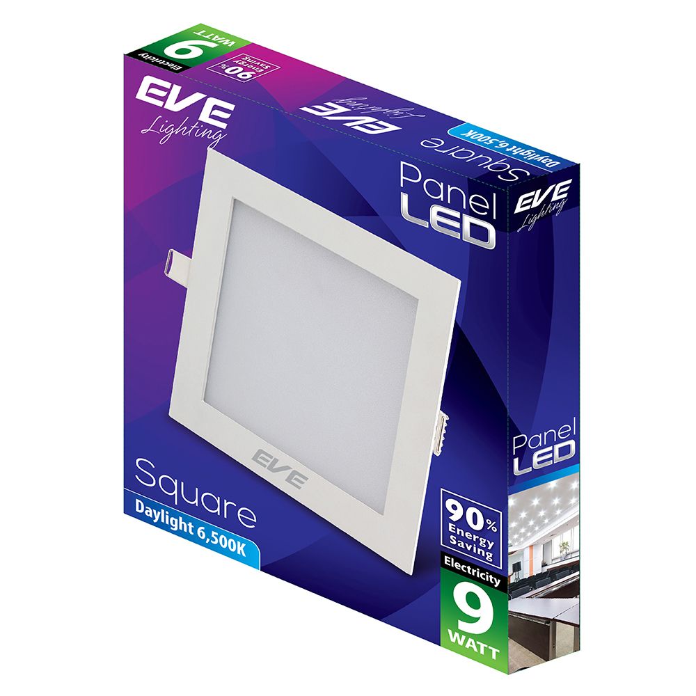 ดาวน์ไลท์ EVE PANEL SQUARE LED 9 วัตต์ DAYLIGHT 4 นิ้ว เหลี่ยม สีขาว