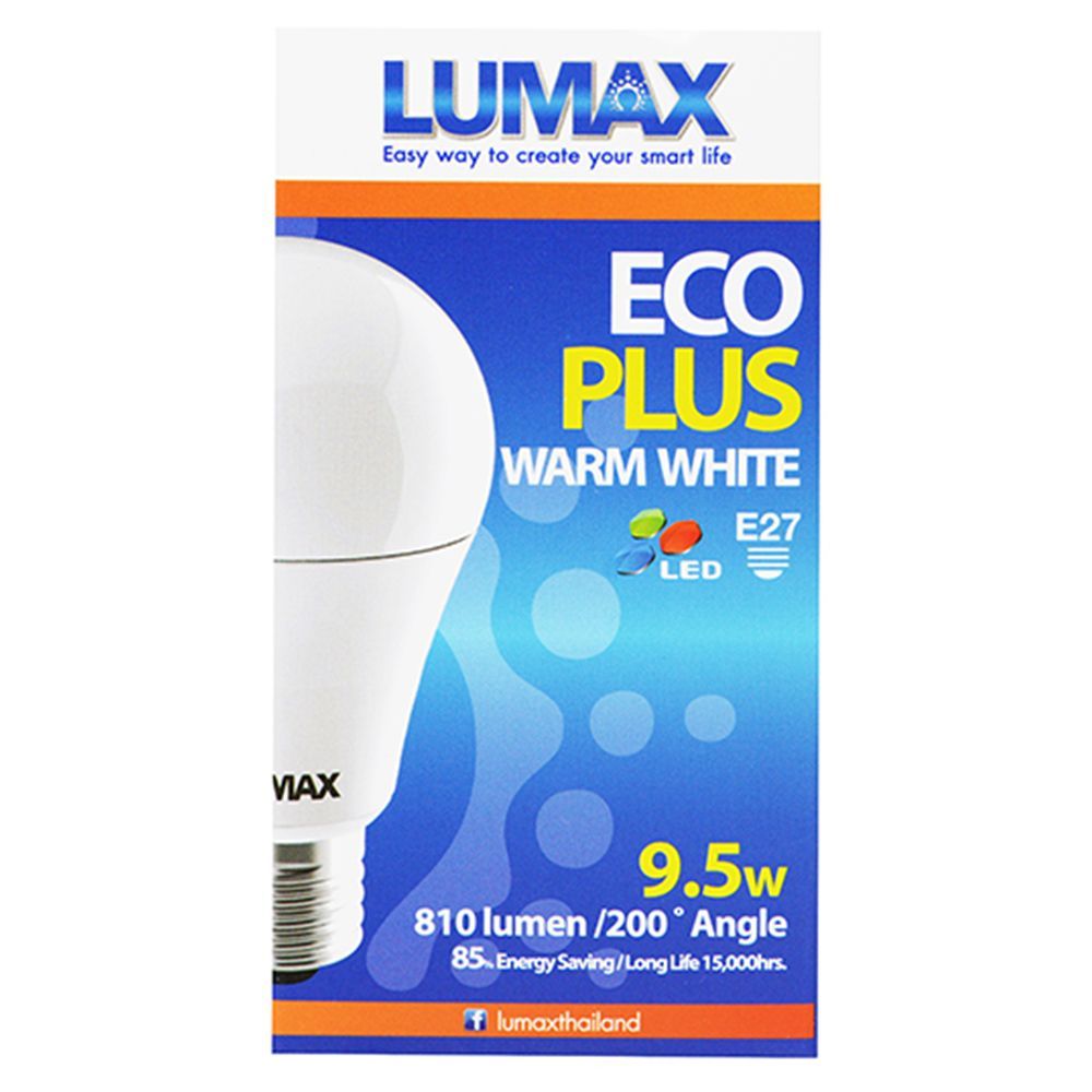 หลอด LED LUMAX A60 ECO PLUS 9.5W E27 สีเหลืองขาว