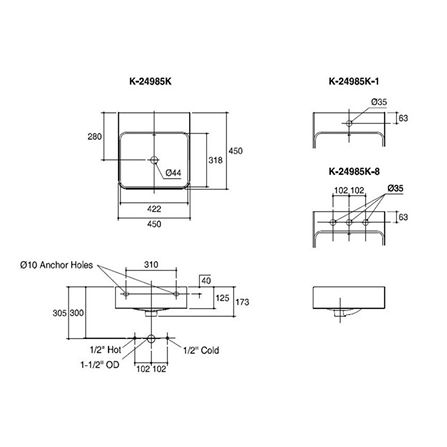 อ่างล้างหน้า แขวน K-24985K-1-0 ขาว