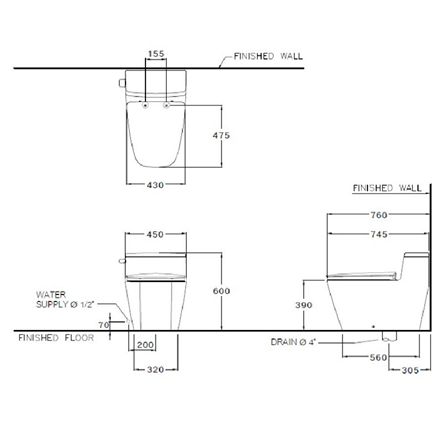 สุขภัณฑ์ 1 ชิ้น COTTO C101907 4.8L สีขาว