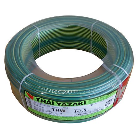 สายไฟ THW IEC01 YAZAKI 1x1.5 ตร.มม. 100 ม. สีเขียวคาดเหลือง