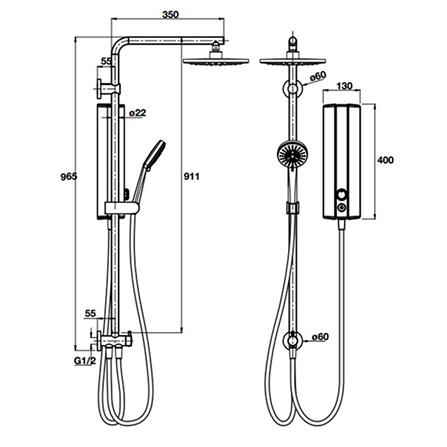 SHOWER COLUMN SET WITH SHOWER HEATER HAFELE 495.60.071