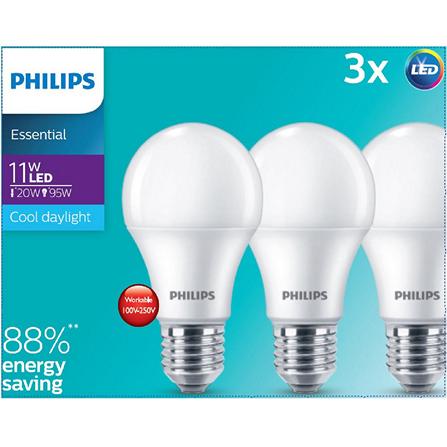 LED BULB PHILIPS ESSENTIAL 11W DAYLIGHT E27 3PCS