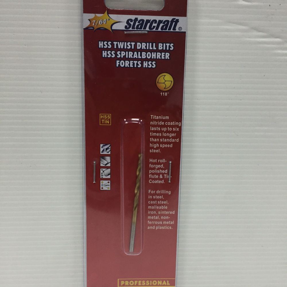 TITANIUM TWIST DRILL BIT STARCRAFT HSS&TIN-COATED 7/64”
