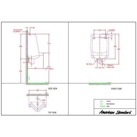 โถปัสสาวะชาย AMERICAN STANDARD TF-6401-WT สีขาว