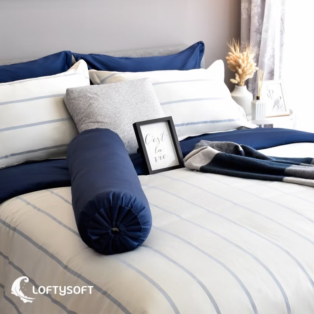 ชุดผ้าปูที่นอน 5 ฟุต 4 ชิ้น LOFTYSOFT Charisma Collection - Pearl Navy SET B