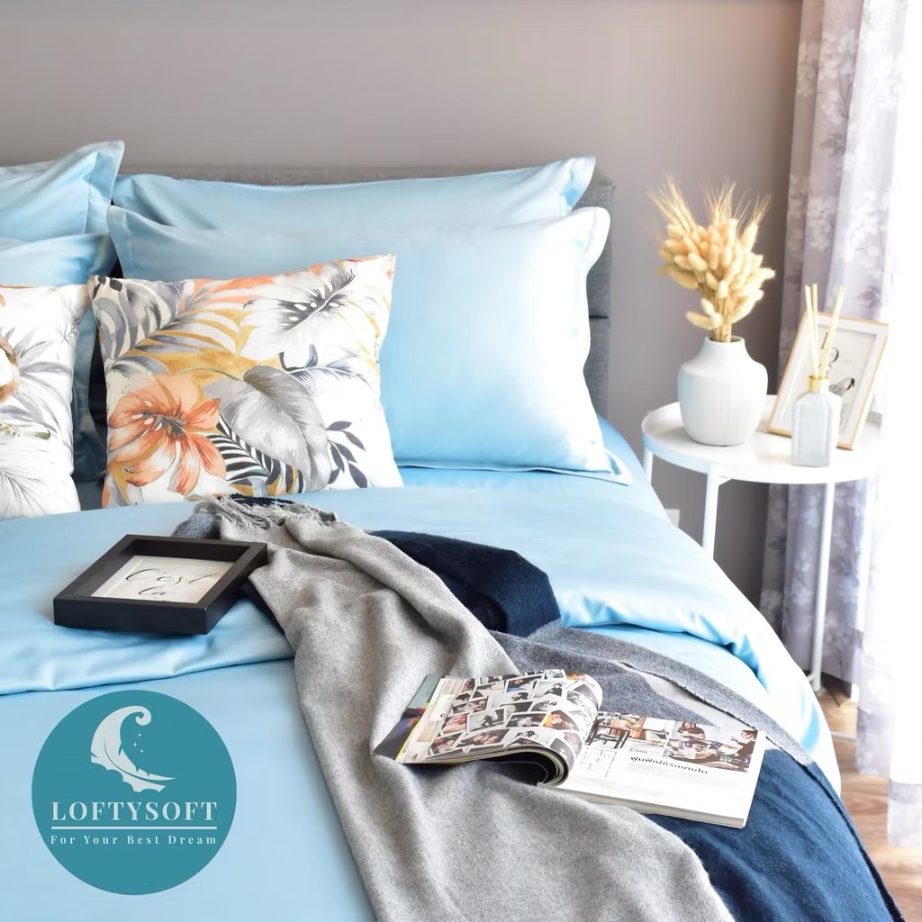 ชุดผ้าปูที่นอน 5 ฟุต 5 ชิ้น LOFTYSOFT Elegance Collection - Arctic Blue SET D