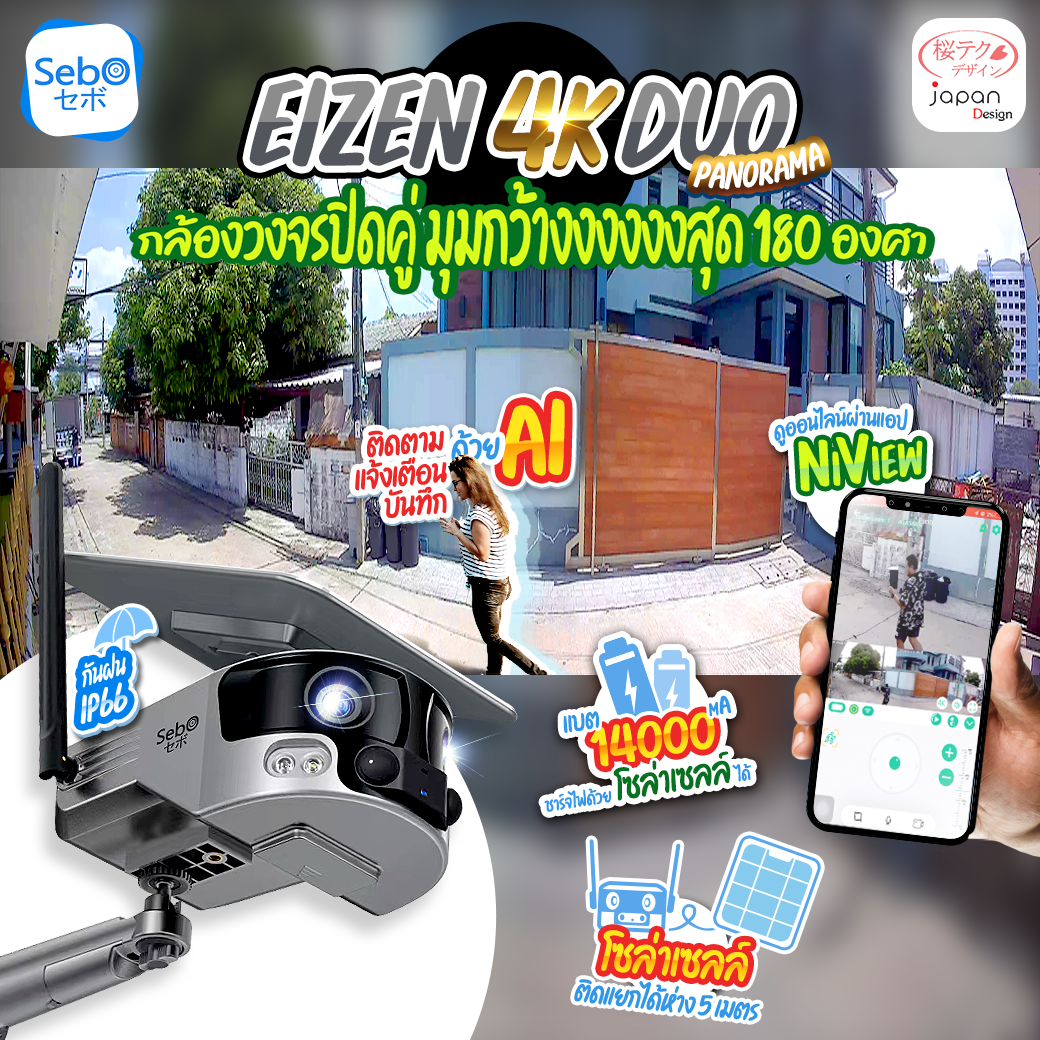 กล้องวงจรปิดมุมกว้าง SebO EIZEN 4K DUO PANORAMA 4G