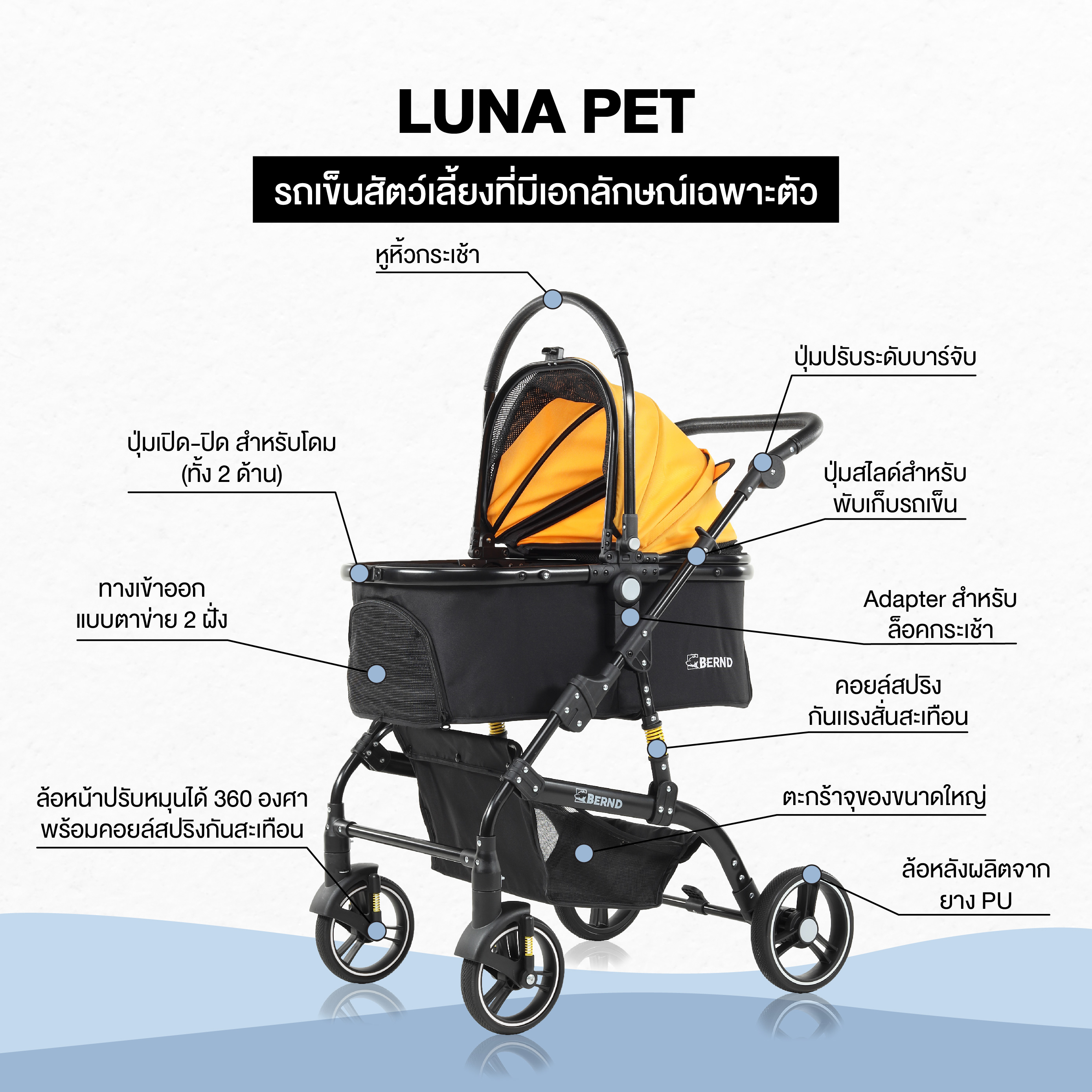 รถเข็นสำหรับสัตว์เลี้ยงแบบ 3 in1 Bernd รุ่น Luna Pet