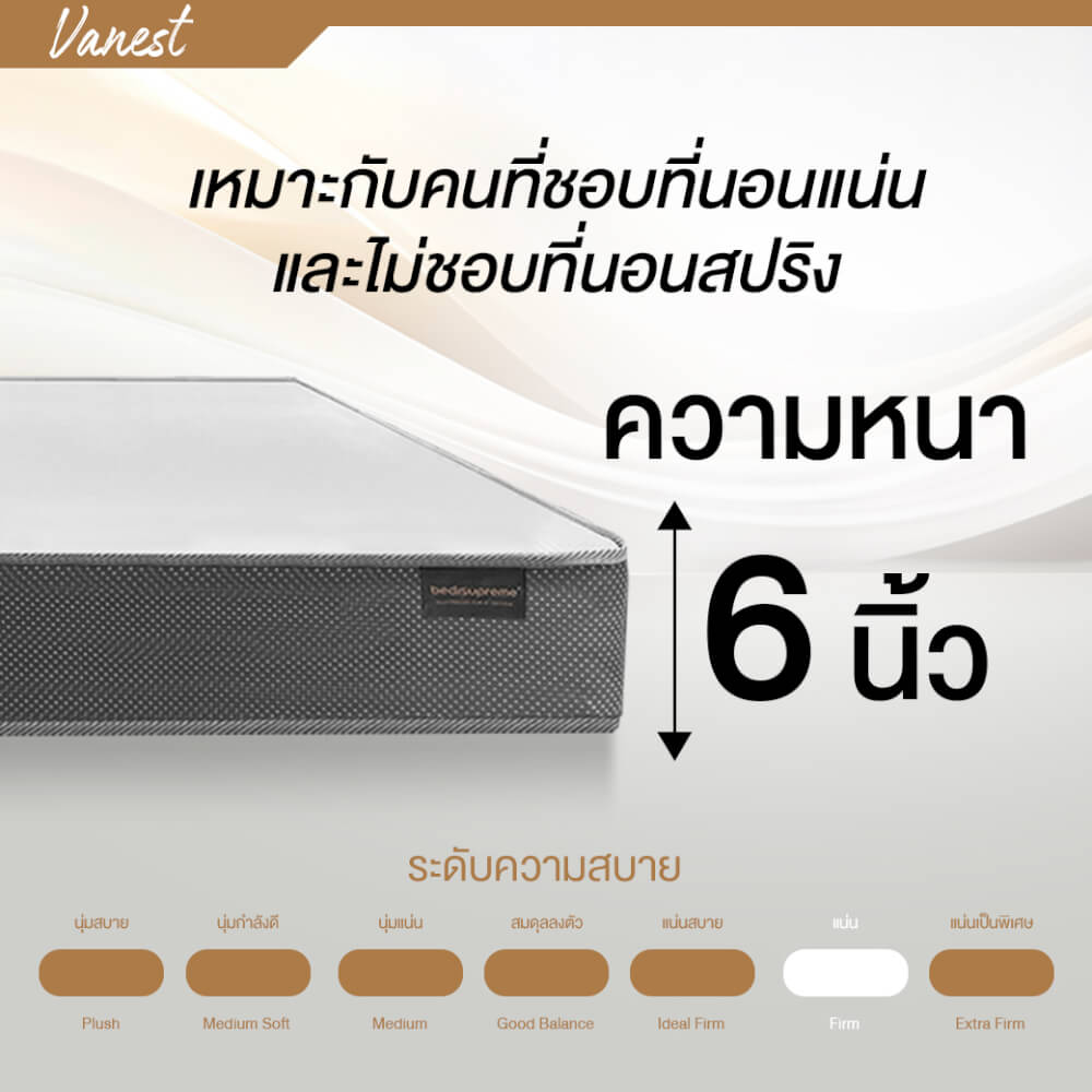 ที่นอนยางPE 6 ฟุต BEDIUPREME รุ่น VANEST สีขาว หนา 6 นิ้ว
