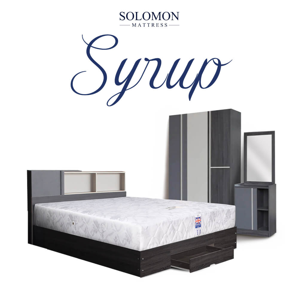 ชุดห้องนอน + ที่นอน 5 ฟุต SOLOMON รุ่น SYRUP สีน้ำตาล