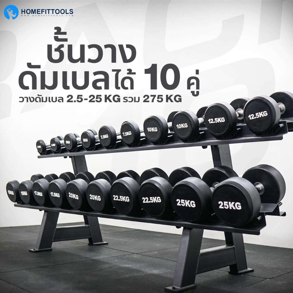 เซ็ตดัมเบลแบบกลม 10 คู่ พร้อมแร็ค HOMEFITTOOLS R103 น้ำหนัก 2.5-25KG