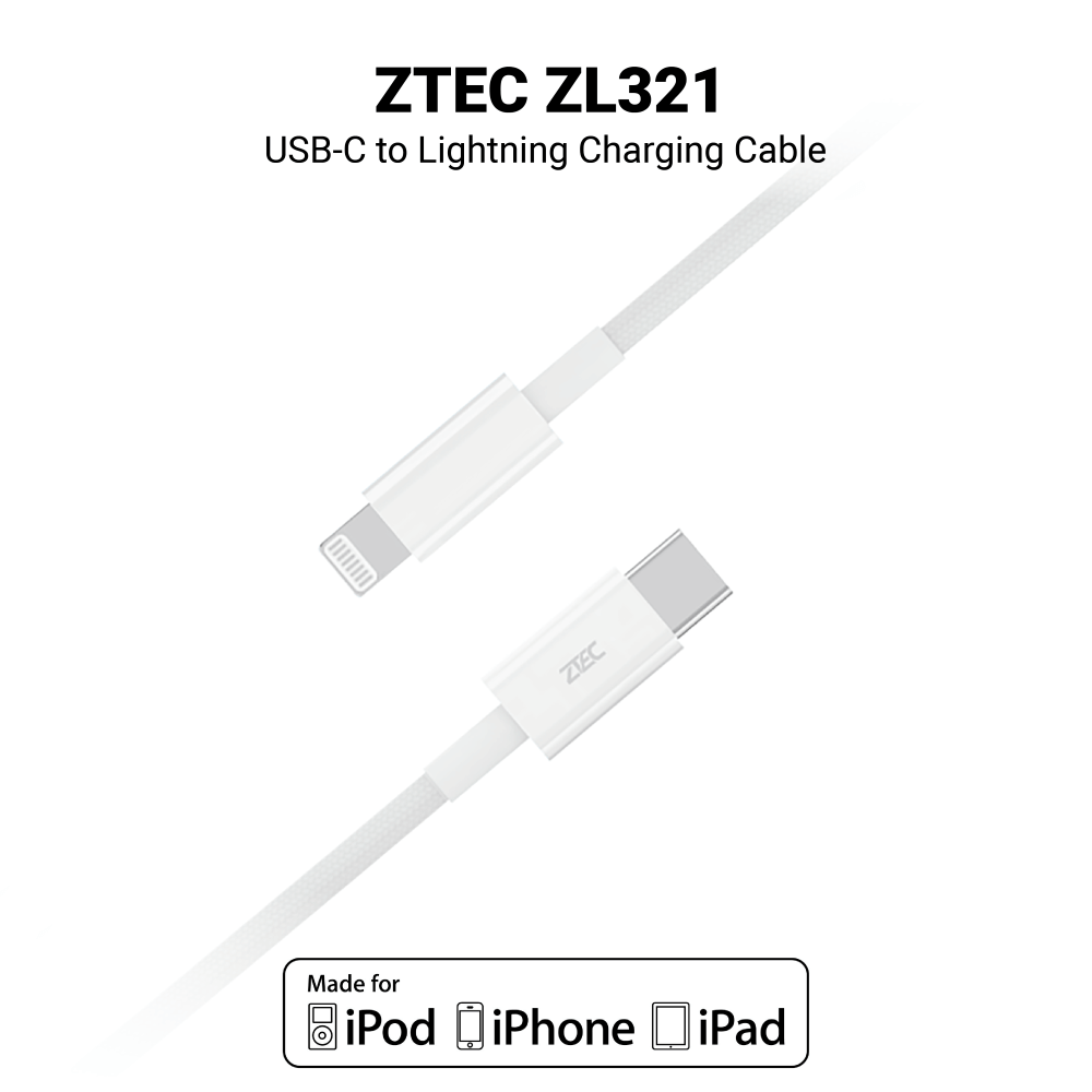สายชาร์จเร็ว ZTEC รุ่น ZL321 USB-C to USB-C สีขาว 1 เมตร (รองรับมาตรฐาน ...
