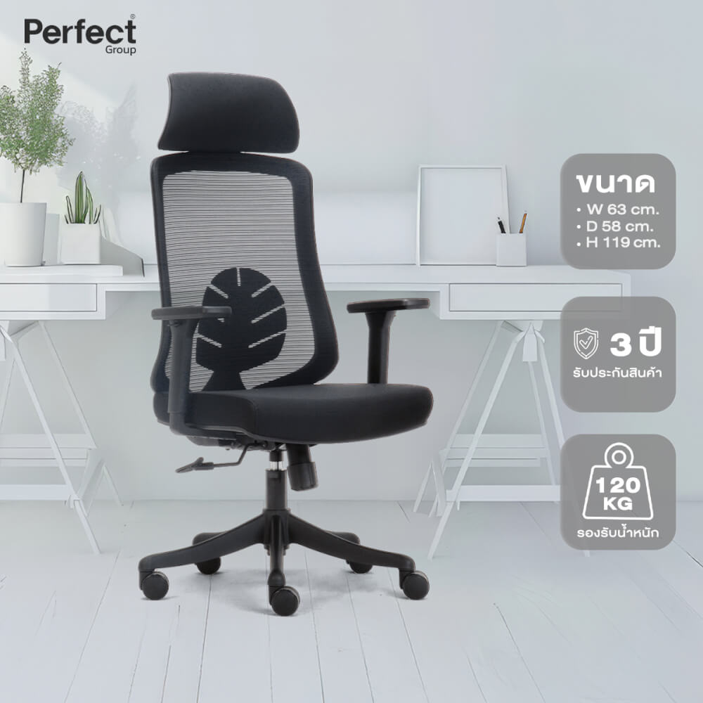 เก้าอี้ทำงานเพื่อสุขภาพ Perfect LEAF SERIES รุ่น POF-A89 สีดำ