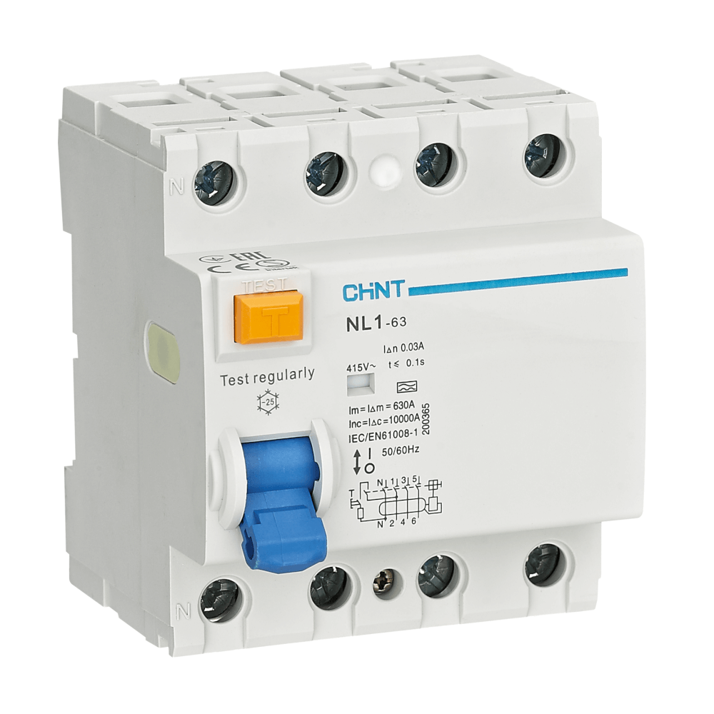 เบรคเกอร์กันดูด 40 แอมป์ 4 โพล 30MA 10KA CHINT RCCB NL1-63 4P TYPE A ...