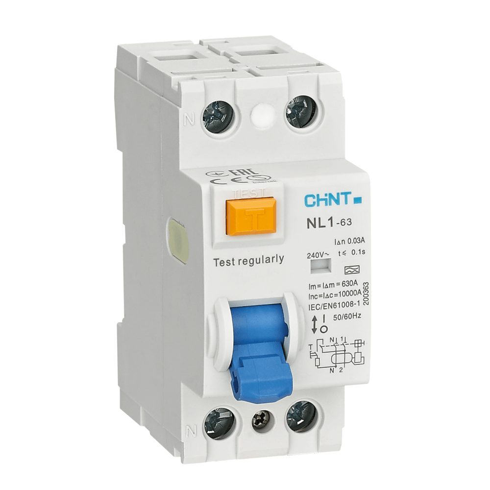 เบรคเกอร์กันดูด 63 แอมป์ 2 โพล 30MA 10KA CHINT RCCB NL1-63 2P TYPE AC