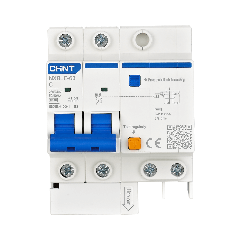 เบรคเกอร์กันดูด 63 แอมป์ 2 โพล 30MA 10KA CHINT RCBO NXBLE-63H 2P C63 ...