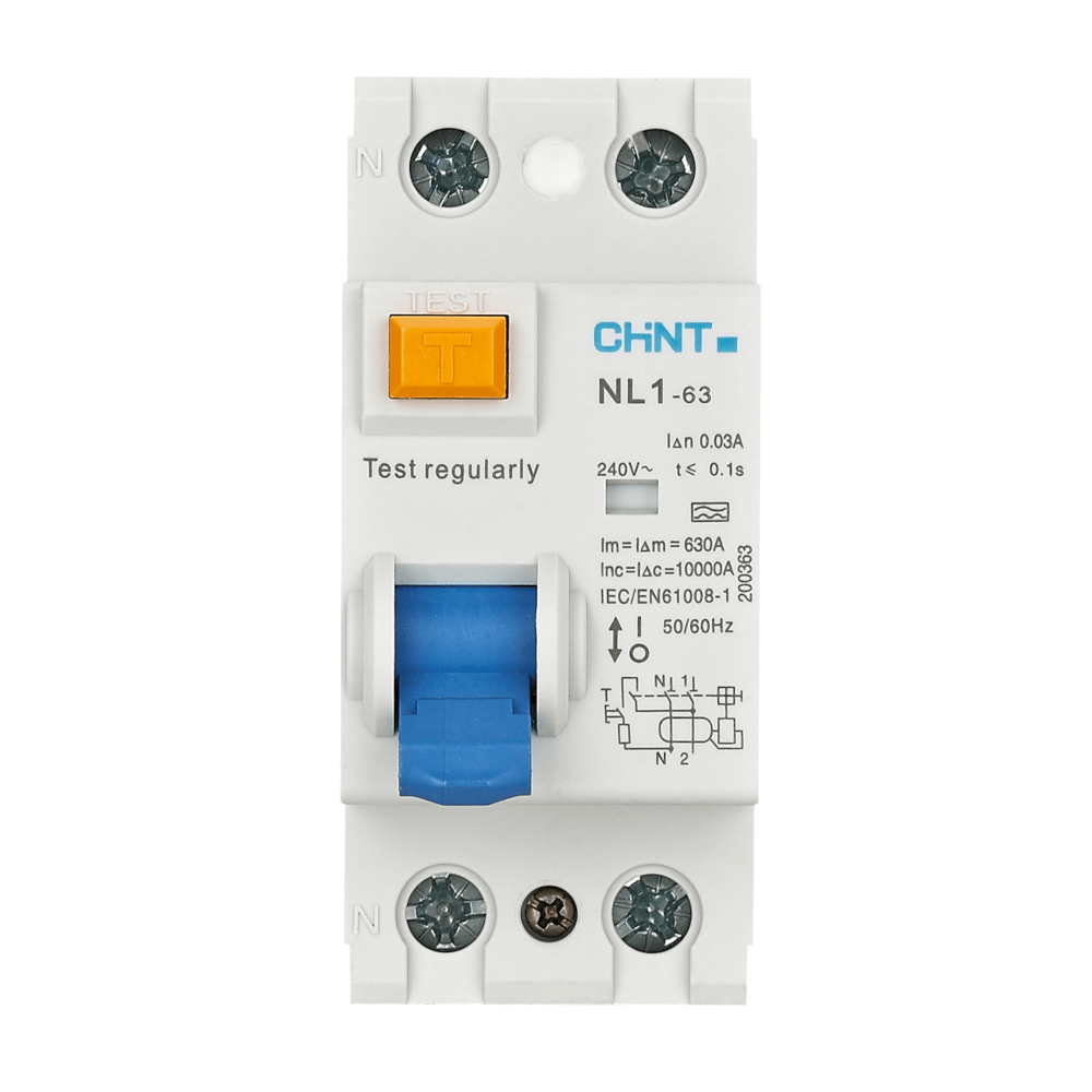 เบรคเกอร์กันดูด 40 แอมป์ 2 โพล 30MA 10KA CHINT RCCB NL1-63 2P TYPE AC