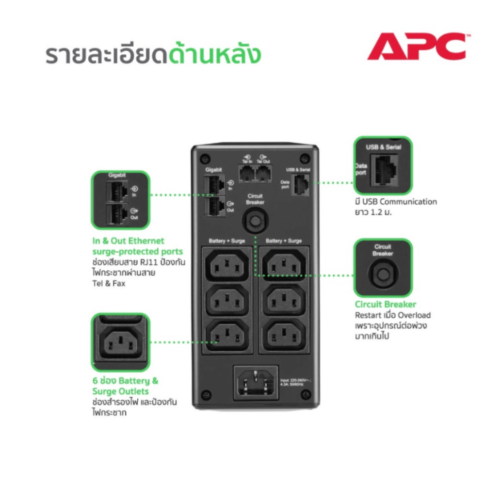 เครื่องสำรองไฟฟ้า APC 900VA 540 วัตต์ รุ่น BR900MI-3Y EASY UPS 3 ช่อง ...