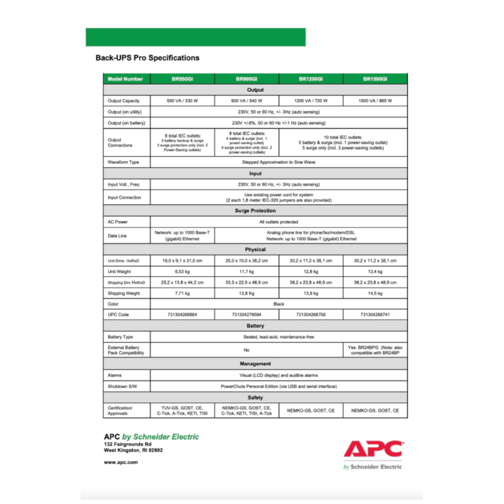 เครื่องสำรองไฟฟ้า APC 1500VA 865 วัตต์ รุ่น BR1500GI-3Y EASY UPS 3 ช่อง ...