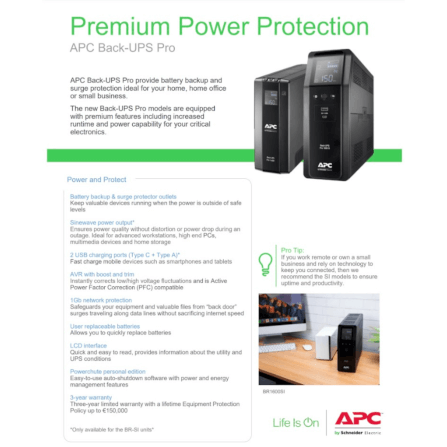 เครื่องสำรองไฟฟ้า APC 1600VA 960 วัตต์ รุ่น BR1600SI-3Y EASY UPS 8 ช่อง ...