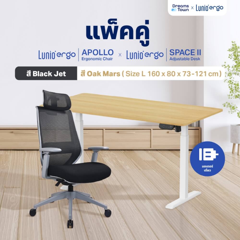 เซ็ตสุดคุ้มโต๊ะปรับระดับไฟฟ้า มีล้อ LUNIO ERGO SPACE II (SIZE 160 X 80 CM) + เก้าอี้ทำงานเพื่อ ...
