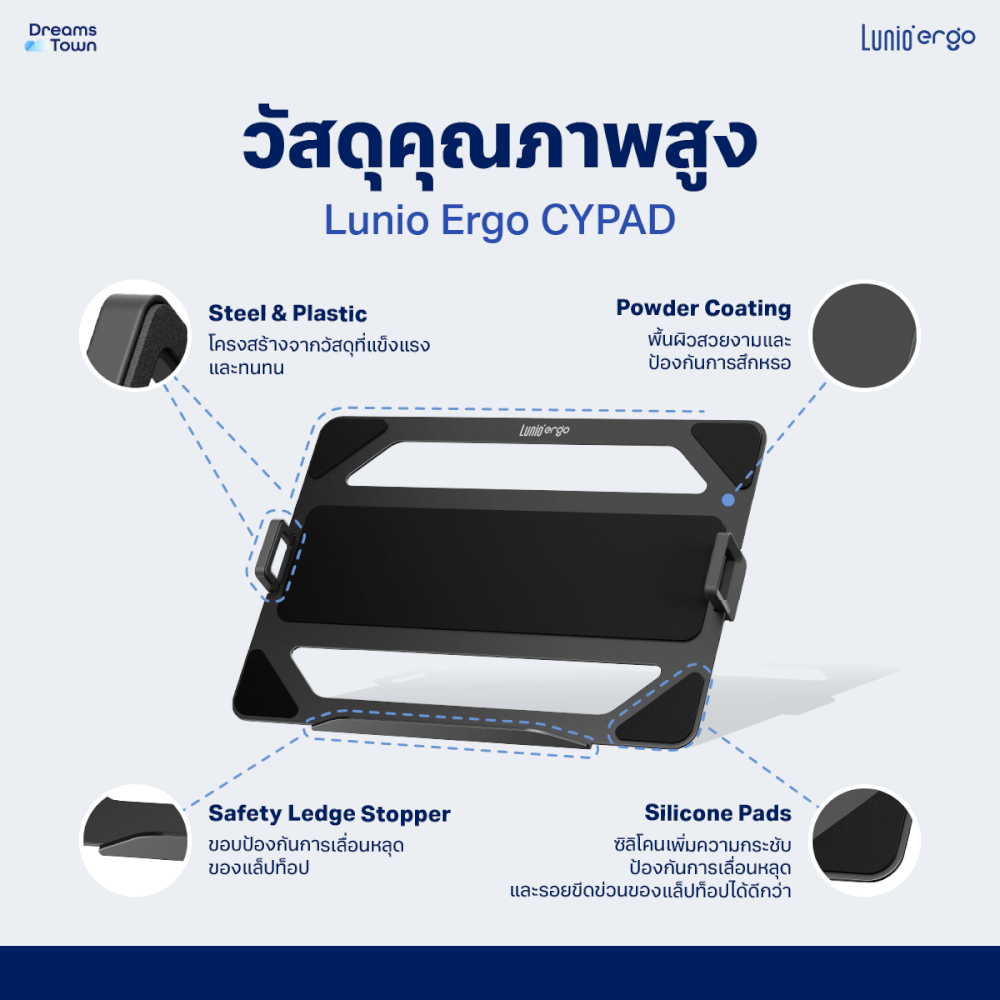 แท่นวางโน็ตบุ๊ค LUNIO ERGO CYPAD สีดำ สำหรับใช้ร่วมกับแขนจับจอ