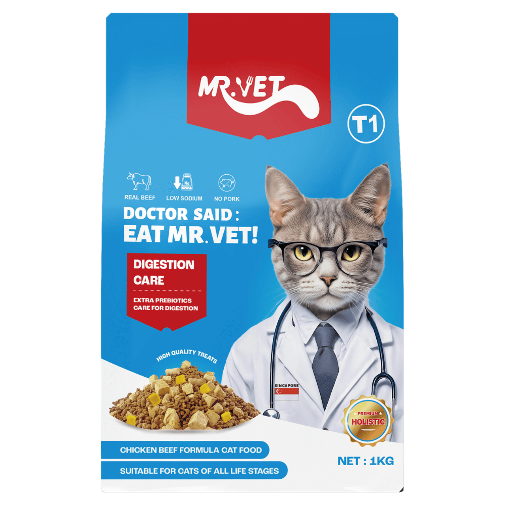 อาหารแมวผสมฟรีซดราย MR.VET สูตร T1 HOLISTIC รสไก่และเนื้อวัว 1 กก.