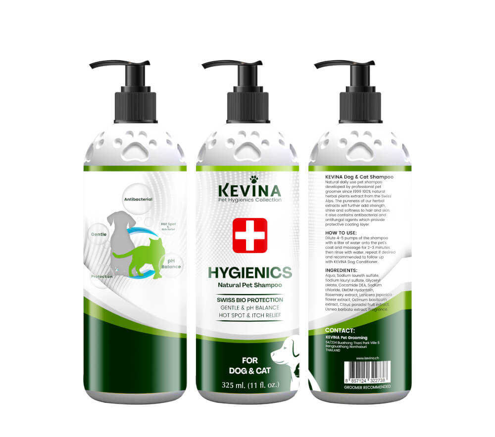 แชมพูสุนัขและแมว KEVINA สูตรฆ่าเชื้อ HYGIENICS ขนาด 325 ML.